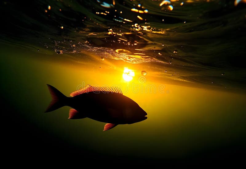 Fish Swimming Underwater at Sunset Creating Beautiful Silhouette Stock ...