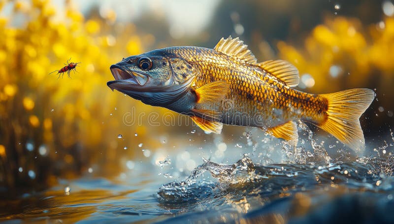 A Fish is Swimming in the Water with a Bug in Its Mouth Stock Image ...
