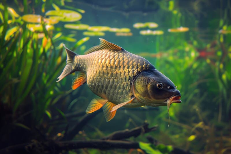 A Fish Swimming in the Water with Ripples and Light Reflecting Off Its ...
