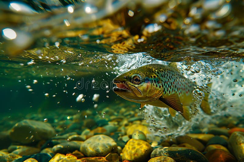A Fish is Swimming in the Water with Rocks and Stones Stock Photo ...
