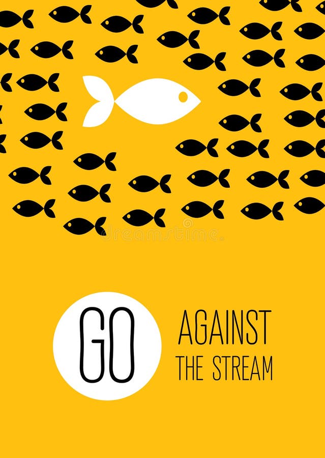 Fish Swims Against the Stream. Creative Yellow Flat Poster. Stock ...