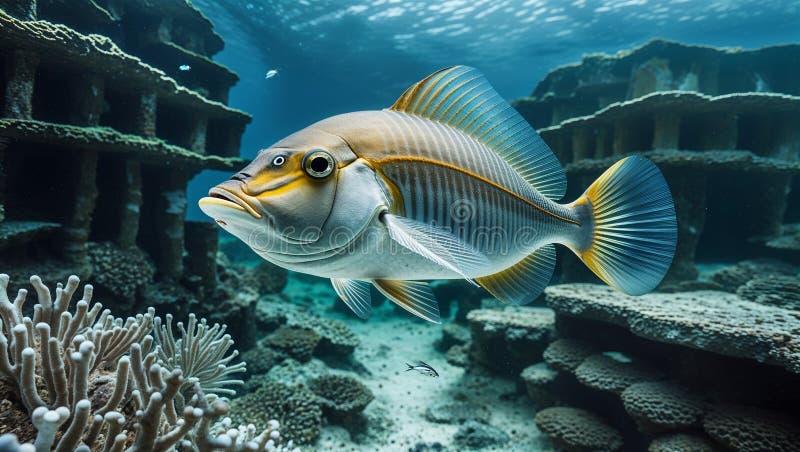Listracanthus Gliding through Murky Waters Near Primitive Coral Reef ...