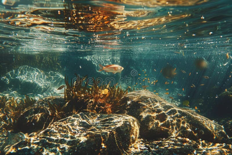 A Fish Swims Peacefully in Calm and Clear Water Stock Image - Image of ...