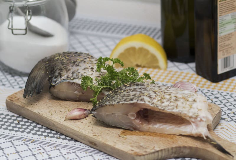 Fish on the table stock image. Image of salt, fish, board - 190048999
