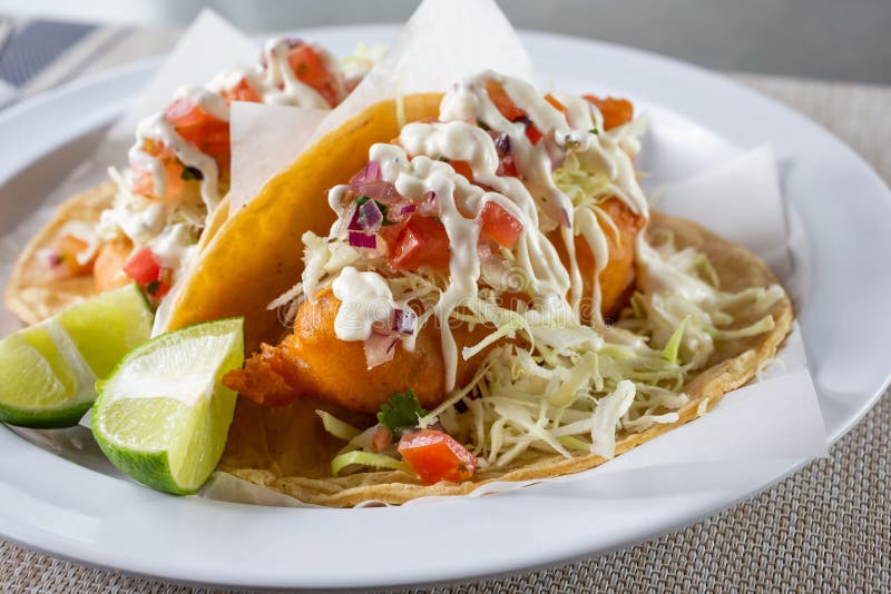 Fish tacos plate stock image. Image of seafood, food - 192735989