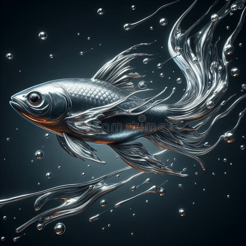 A Fish with a Tail Made of Liquid Mercury, Photorealistic V Stock ...