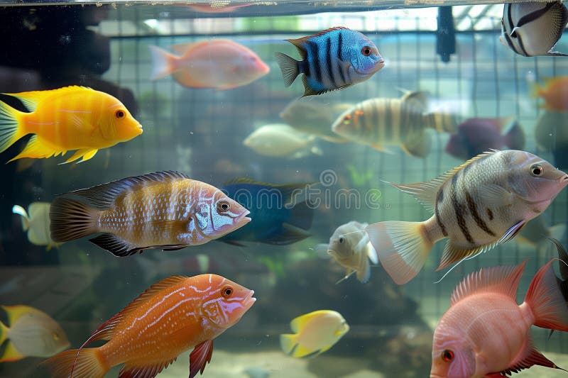 Fish Tank Display with Variety of Fish at an Aquatic Expo Stock Photo ...