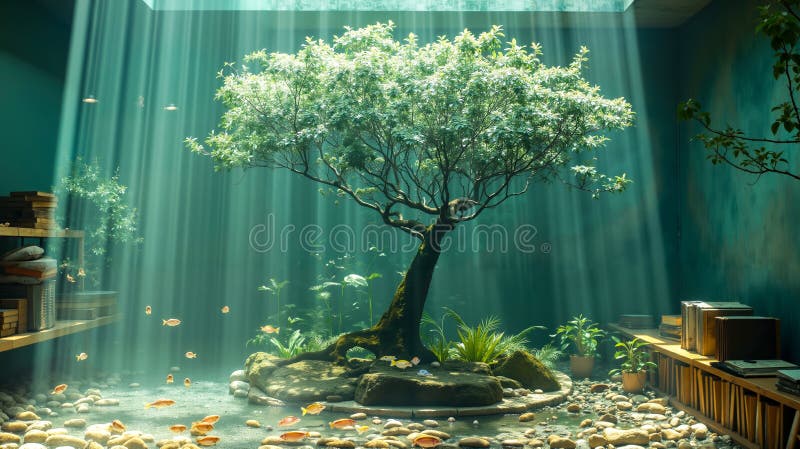 A Fish Tank with a Tree in the Middle of it Stock Photo - Image of ...