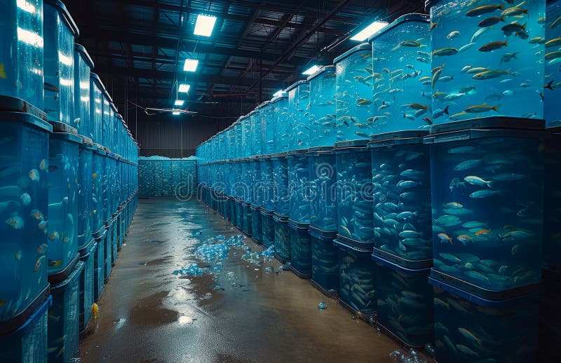 Fish Tanks in Row in Fish Store Stock Photo - Image of production ...