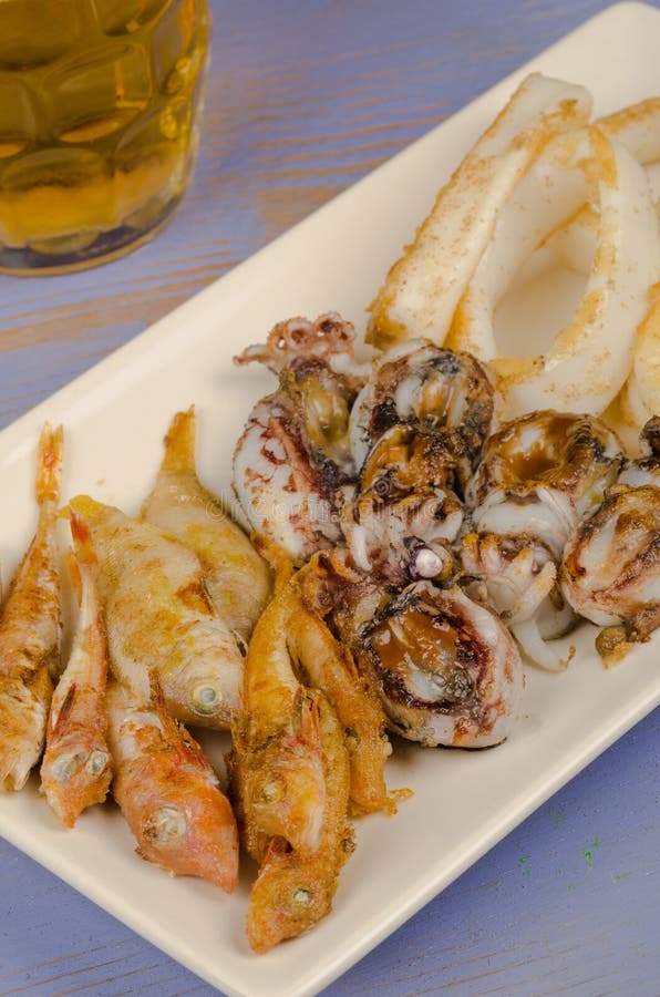 Fish tapa and beer stock photo. Image of food, deep, beer - 33226136