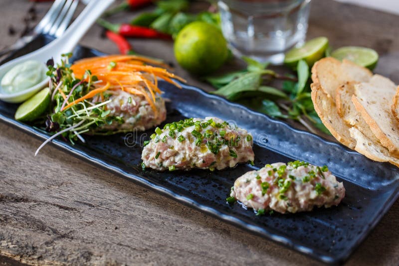Fish Tartare with Herbs and Carrot Stock Image - Image of service ...