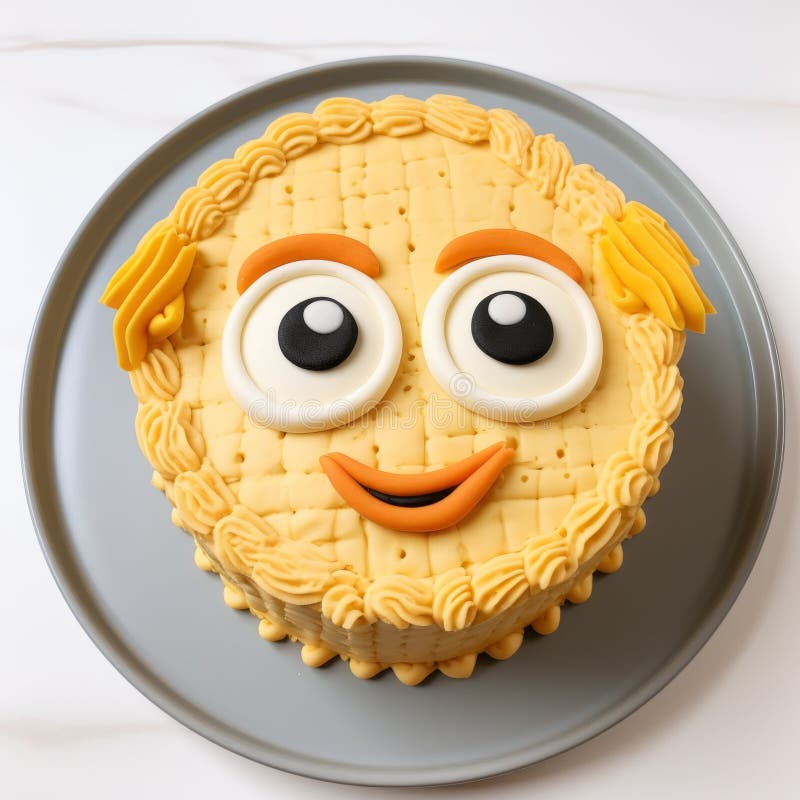 Fish Theme Rice Pudding Face Cake with Comic Cartoon Style Design Stock ...