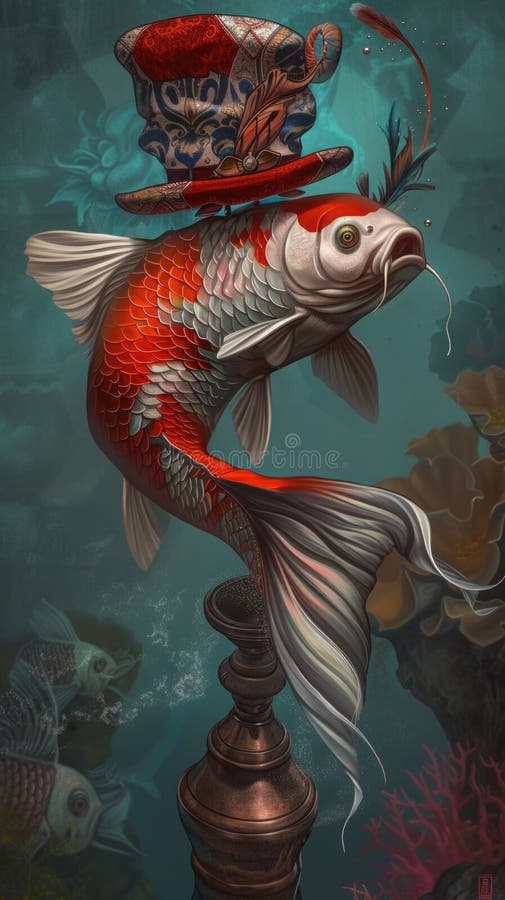 A Fish with a Top Hat on Its Head, Surreal Illustration with Steampunk ...