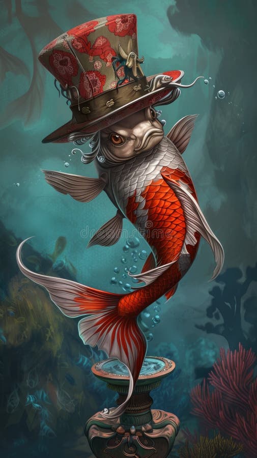 A Fish with a Top Hat on it S Head, Surreal Illustration with Steampunk ...