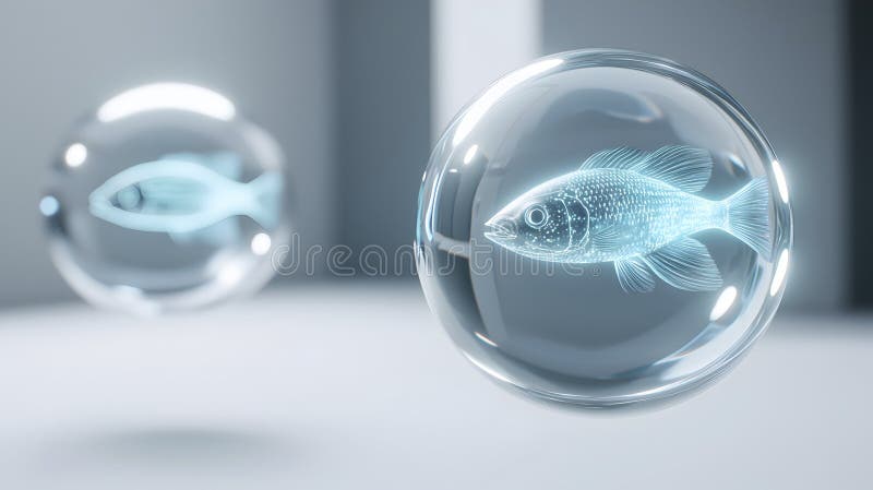 Fish in Transparent Bubbles with Light Reflection Stock Illustration ...