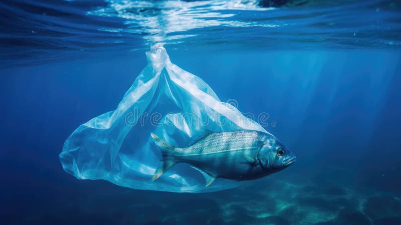 Fish in a Transparent Plastic Bag Under Water. Environmental Pollution ...