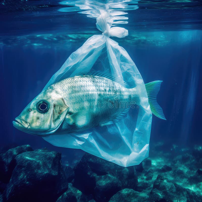 Fish in a Transparent Plastic Bag Under Water. Environmental Pollution ...
