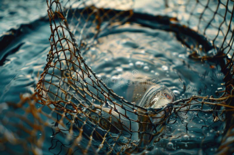 A Fish Trapped in a Fishing Net, Suitable for Environmental and Fishing ...