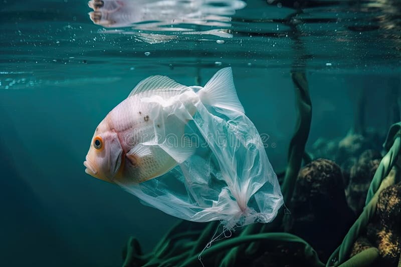 Fish Trapped in Plastic Trash. Plastic Pollution in Ocean Environmental ...