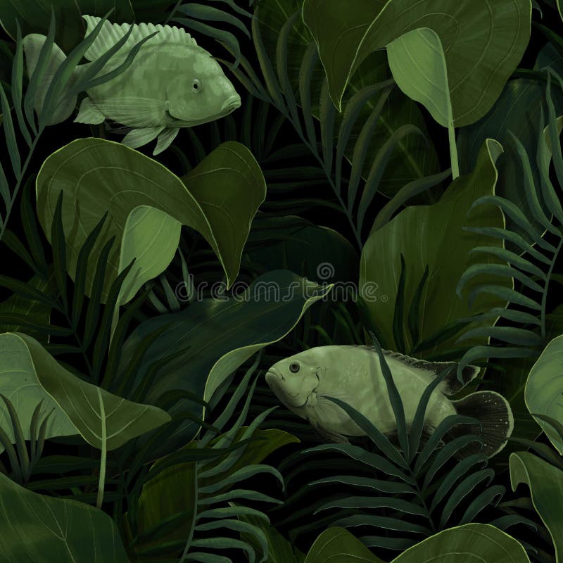 Fish and leaves designs stock vector. Illustration of card - 7078449