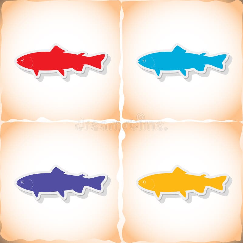 Fish Trout. Flat Sticker with Shadow on Old Paper Stock Vector ...