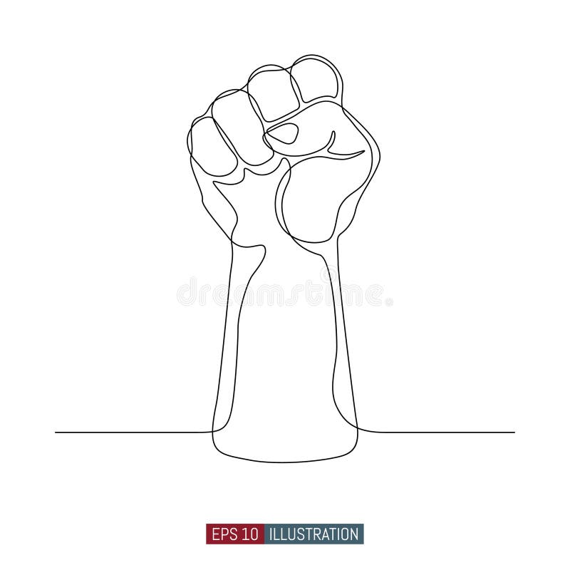 Continuous Line Drawing of Isolated Fist Hand. Revolution, Protest ...