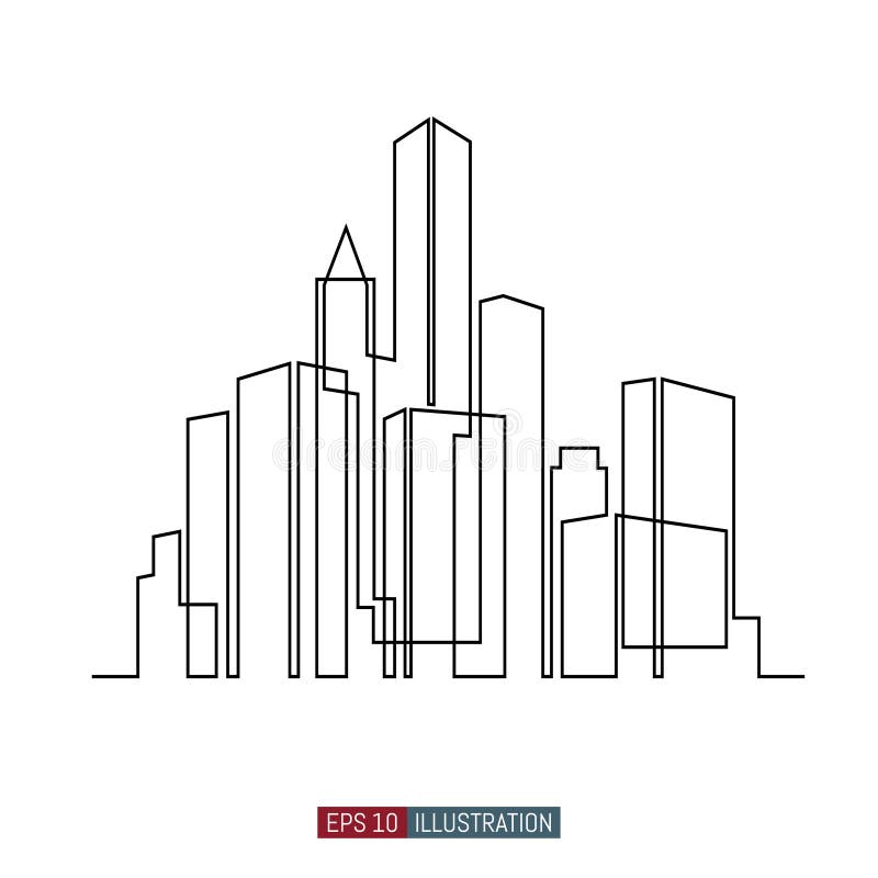 Continuous Line Drawing of City Skyline. Vector Illustration. Stock ...