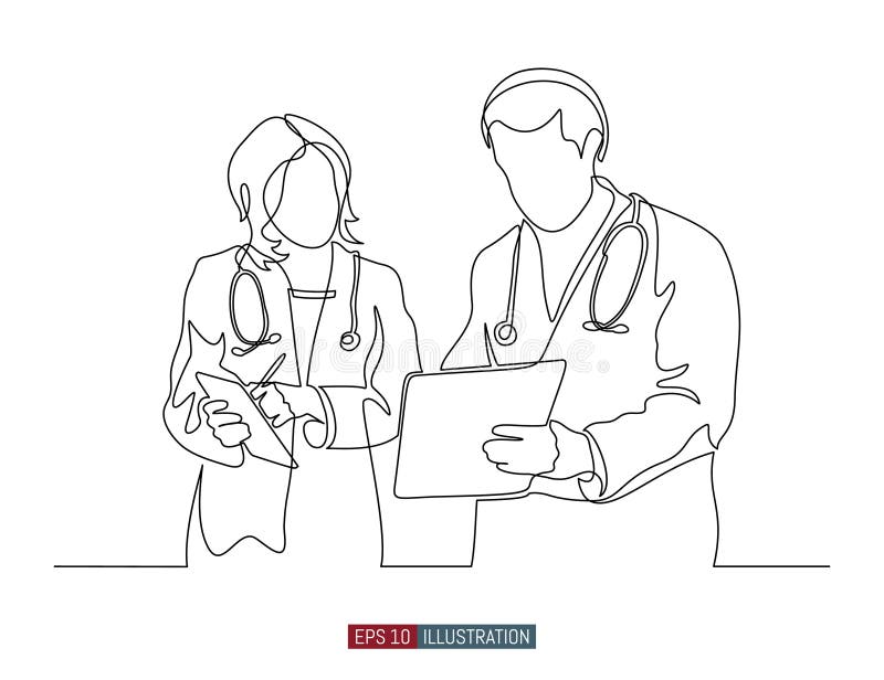 Continuous Line Drawing of Two Doctors Dialog. Hospital Scene. Vector ...