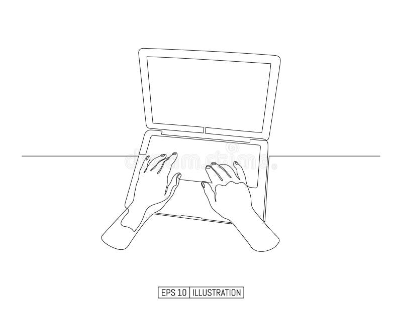 Continuous Line Drawing of Laptop and User Hands. Vector Illustration ...