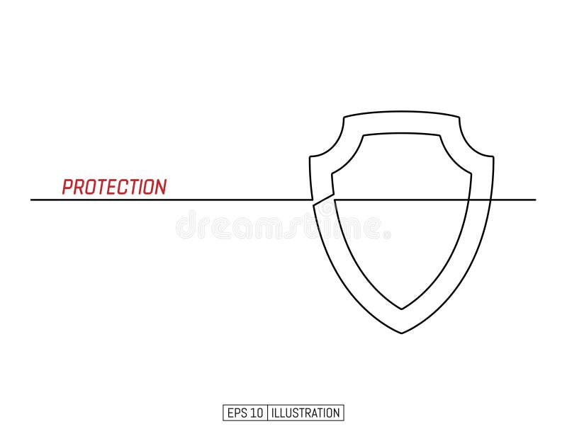 Continuous Line Drawing of Shield. Protection Symbol. Vector ...