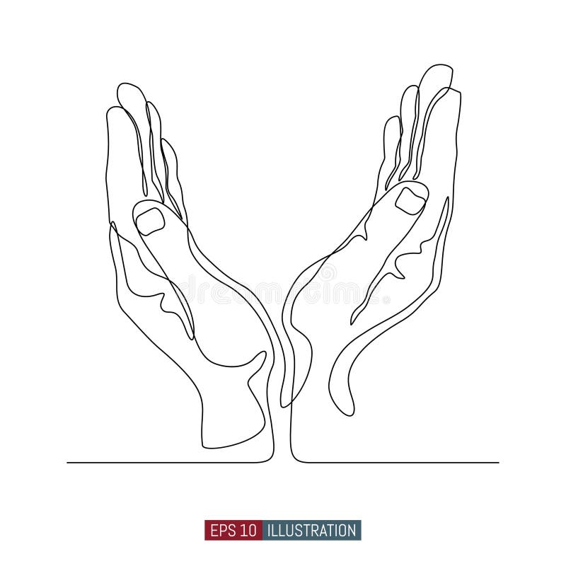 Continuous Line Drawing of Hand Drawn Hand Gesture. Safe Palms. Vector ...