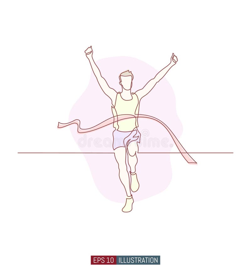 Continuous Line Drawing of Runner Finish. Vector Illustration. Stock ...