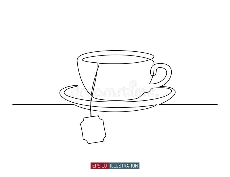 Continuous Line Drawing of Cup of Tea. Vector Illustration. Stock ...