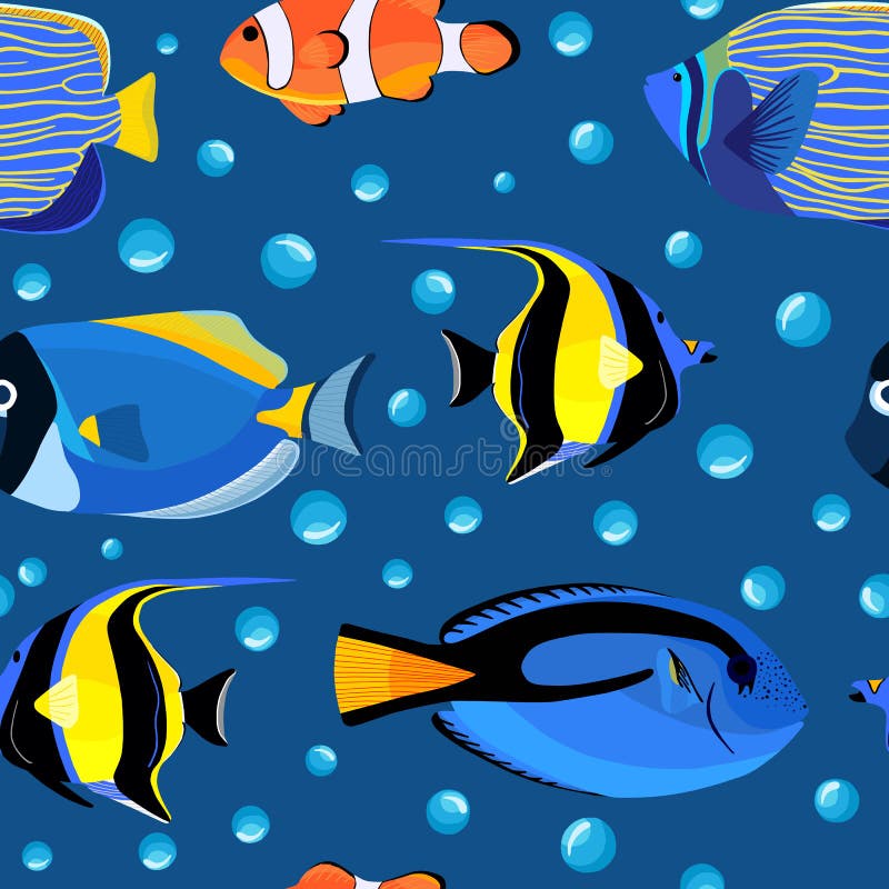 Fish Underwater with Bubbles. Undersea Seamless Pattern Stock ...