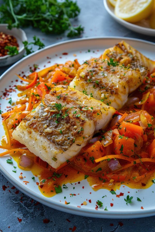 Fish and Vegetable Platter stock image. Image of gourmet - 376503731