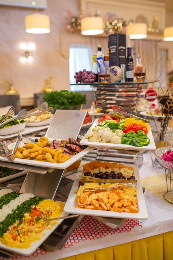 Fish and Vegetable Slicing on the Buffet Stock Image - Image of service ...