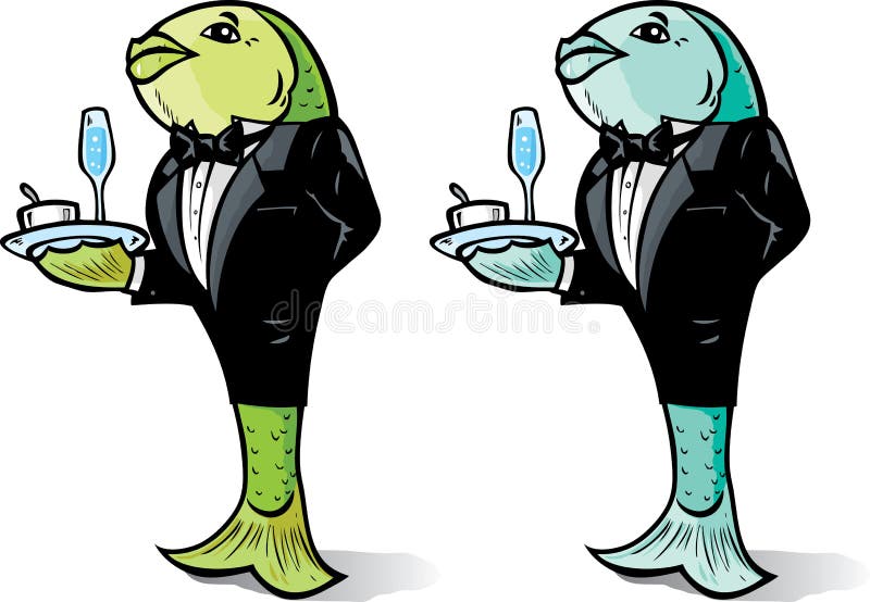 Fish Waiter stock vector. Illustration of seafood, alcohol - 14284463