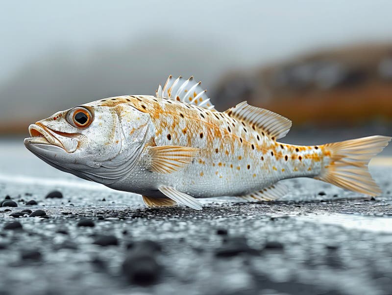A Fish is Walking on the Road in the Rain Stock Photo - Image of white ...
