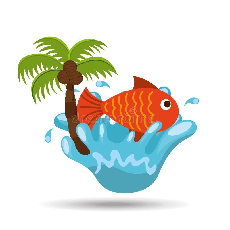 Fish Water Splash Palm Summer Vacation Stock Vector - Illustration of ...