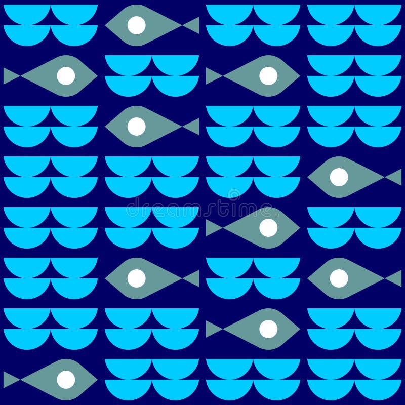 Fish and Waves Simple Pattern Seamless Stock Vector - Illustration of ...