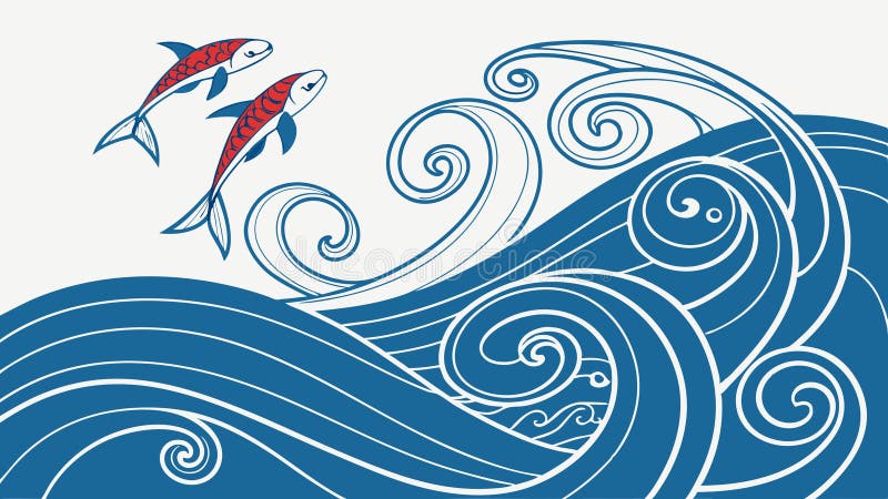 Fish in Wavy Water Pattern, Aquatic Nature Background, Vector Design ...