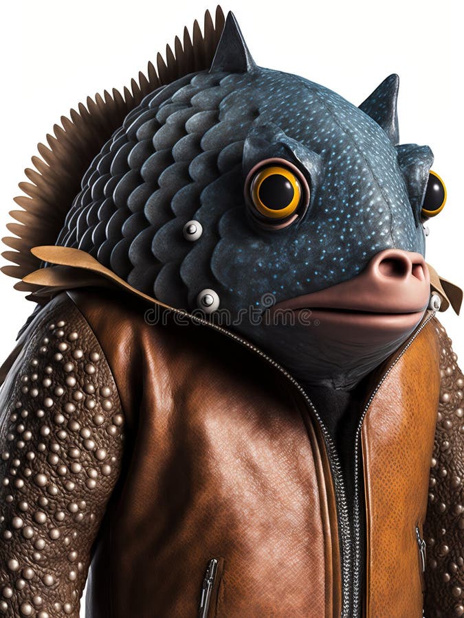 Fish Wearing Leather Coat. Generative AI Stock Illustration ...