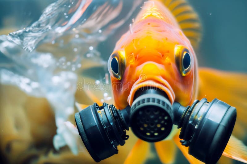Fish Wearing a Respiratory Mask, Marine Pollution Concept Stock ...