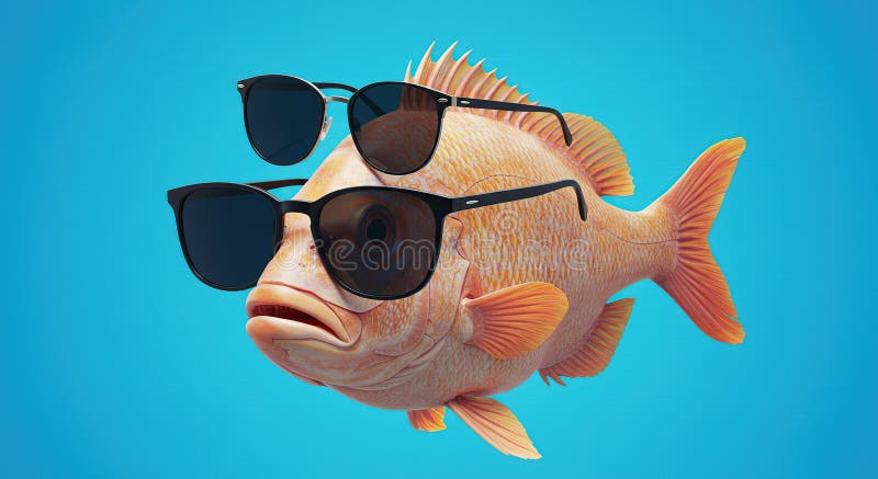 Fish Wearing Sunglasses with Funny Expression on Blue Background Stock ...