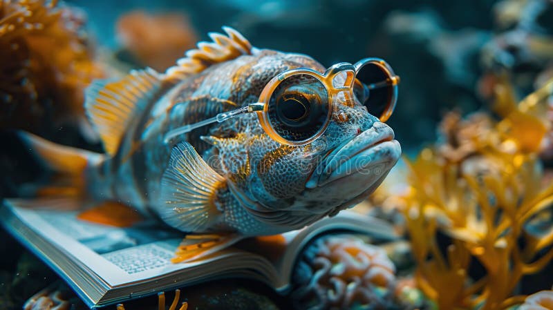 Cool Fish Reading a Book stock illustration. Illustration of animal ...