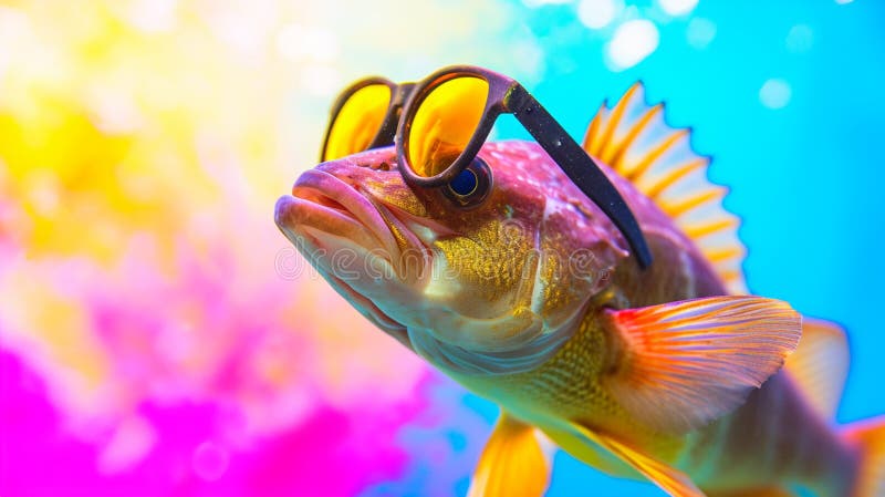 Fish Wearing Sunglasses in Studio with a Colorful and Bright Background ...