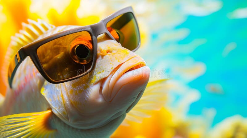 Fish Wearing Sunglasses in Studio with a Colorful and Bright Background ...