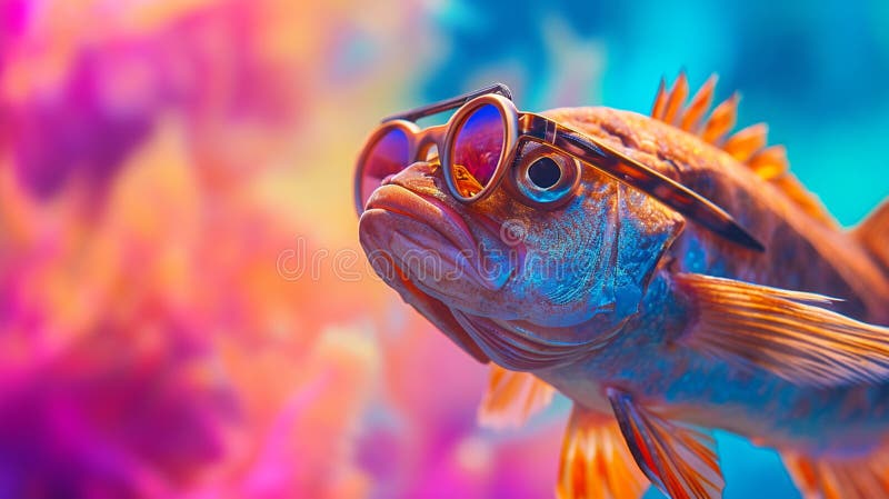 Fish Wearing Sunglasses in Studio with a Colorful and Bright Background ...