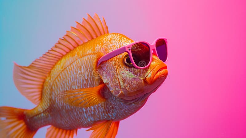 Fish Wearing Sunglasses in Studio with a Colorful and Bright Background ...