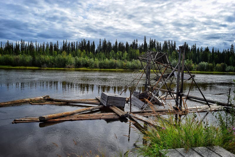 Fish Wheel on the Riverbank of the Chena River in Alaska Stock Image ...